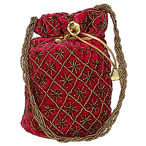 Suman Handicraft oIndian Potli Bag for Wedding, Designer Bridal Clutch/Jewelry Pouch/Worship Potli Bag for Girls & Women (Pink)