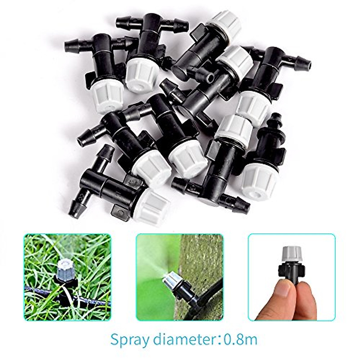 Kadaon 10m Home Garden Patio Misting Micro Flow Drip Irrigation Misting Cooling System with 10pcs Plastic Mist Nozzle Sprinkler for Plant Flower