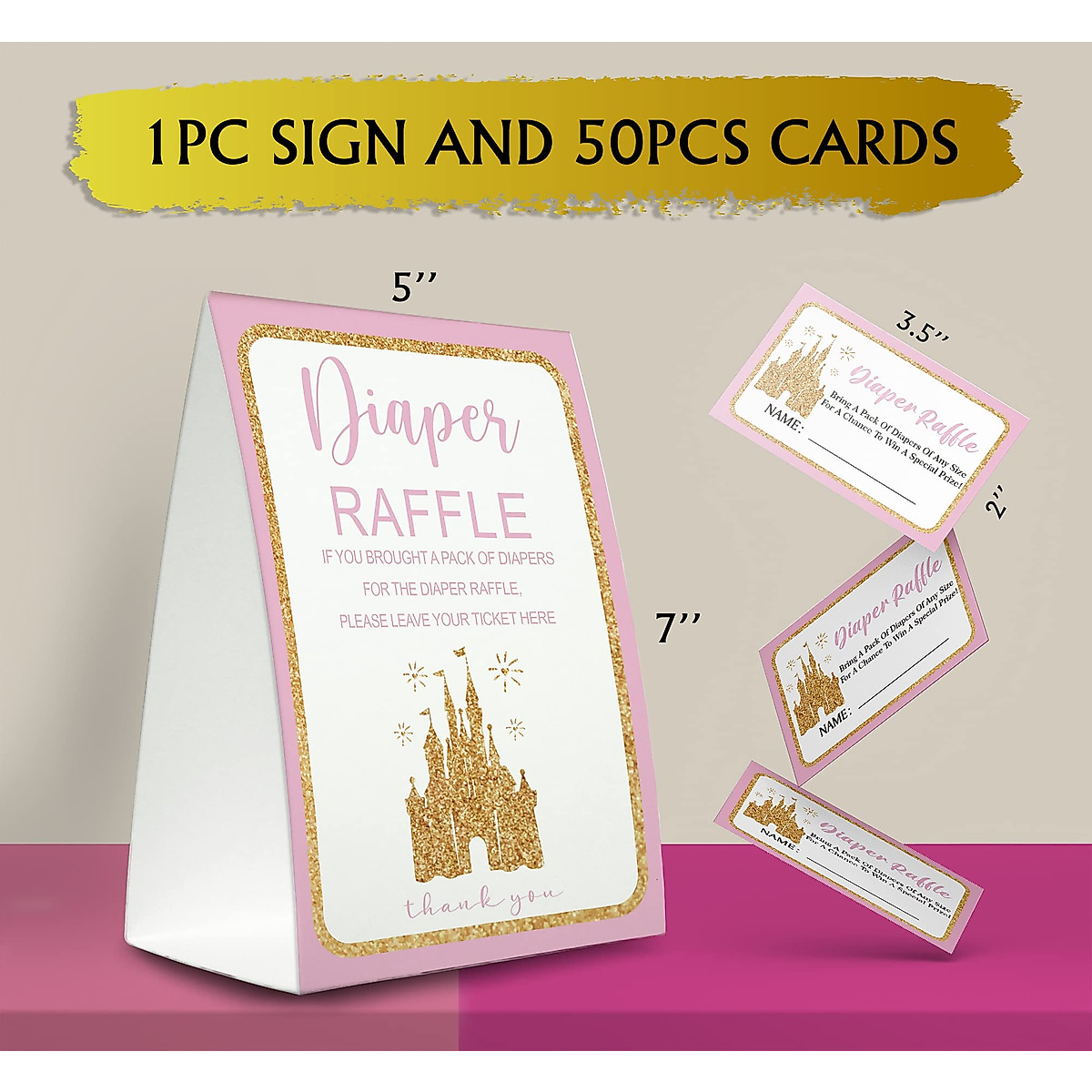 Diaper Raffle Sign,Diaper Raffle Baby Shower Game Kit (1 Standing Sign + 50 Guessing Cards),Baby Showers Decorations,Card for Baby Shower Game to Bring a Pack of Diapers-N16
