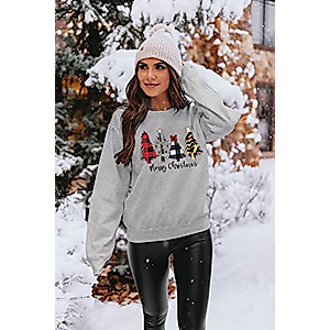 KIDDAD Merry Christmas Sweatshirt for Women Long Sleeve Drop Shoulder Ugly Christmas Tree Pullover Lightweight Shirt Top… Grey