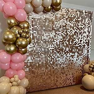 ZUOVAOV Shimmer Wall Backdrop Ppanels- 24 Pieces Square Panel DIY Party Backdrop for Birthday Party, Wedding, Bachelor Party, Halloween & Christmas Party and Other Party Events (Rose Gold)