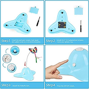 SOKER Cat Toys, Interactive Cat Toy Automatic Electric Butterfly 360° Rotating Kitten Toy for Indoor Cats, with 1 Butterfly Replacements(Blue)