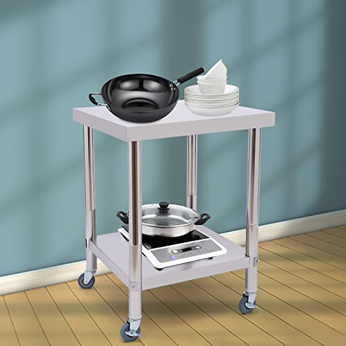 Food Prep Stainless Steel Table, Commercial Heavy Duty Food Prep Worktable, Work Table with Under-shelf Suitable for Restaurant, Home, Medical Offices and Hotel