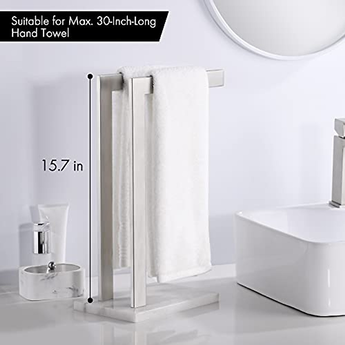 KES Hand Towel Holder Stand for Bathroom Countertop Double-L Hand Towel Rack with Marble Base for Bathroom Vanity Freestanding SUS 304 Stainless Steel Brushed Finish, BTH220B-2