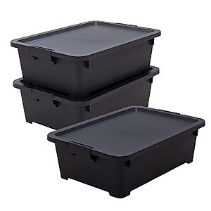 ASTAGE 19qt Stackable Rolling Storage Tote Plastic Bins Under bed Storage Box Home Organizer Opaque Storage Box with Lids for Closet Garage Office - 3pack (Black)