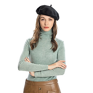 ZLYC Wool French Beret Hat Solid Color Beret Cap for Women Girls (Black)