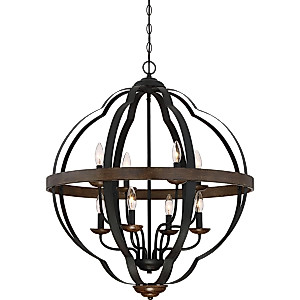 Quoizel SRN5208MK Siren Metal and Woods Foyer Pendant Chandelier, 8-Light 480 Total Watts, 33" H x 28" W, Marcado Black