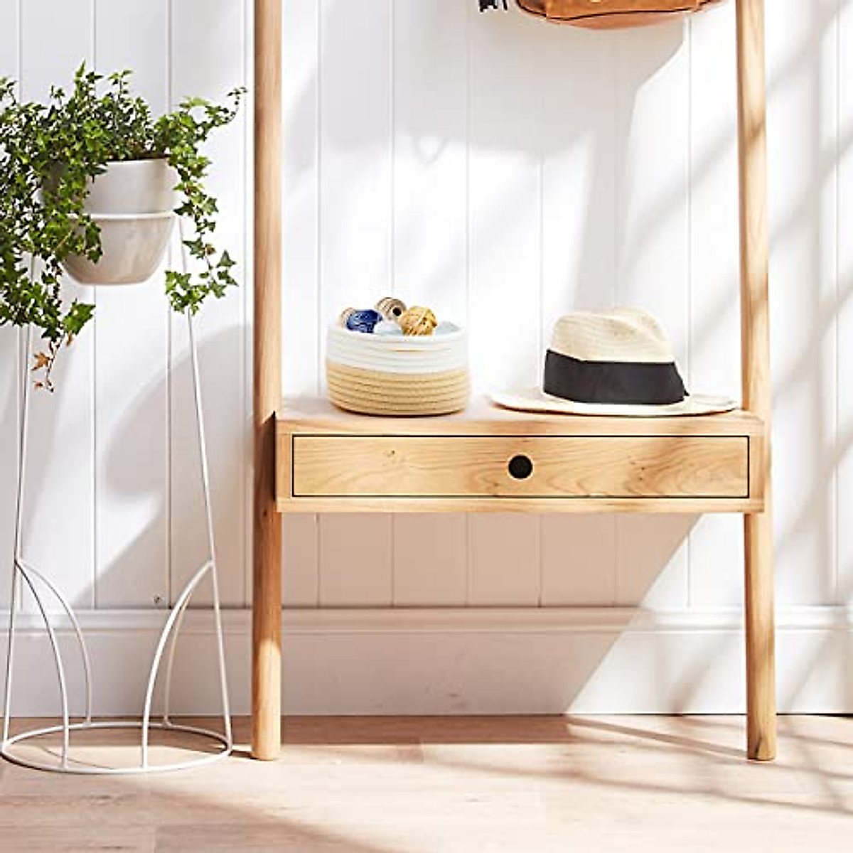 Set of 3 Small Cotton Rope Storage Baskets,Baby Nursery Organizer for Books,Magazines,Toys Storage Bin,White Woven Basket with Handles