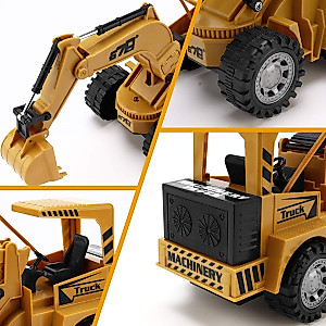 Remote Control Excavator Toy for Beginners - 4WD 5 Channel 1:24 RC Construction Excavator with LED Light, Pretend Construction Playset, Vehicle Toys for Boys Girls, Best Gifts for 3-6 Years Old Kids