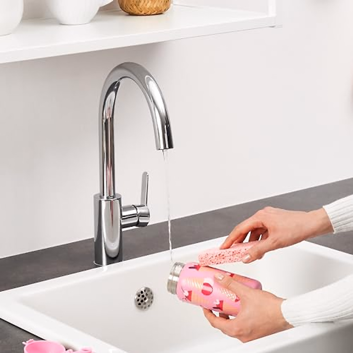 Ion8 Kids Water Bottle, Steel 400 ml/13 oz, Leak Proof, Easy to Open, Secure Lock, Dishwasher Safe, Flip Cover, Carry Handle, Easy Clean, Durable, Scratch Resistant, Raised Print, Ice Creams Design