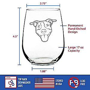 Happy Pitbull - Stemless Wine Glass - Cute Pitbull Themed Dog Gifts and Party Decor for Women and Men - Large Glasses