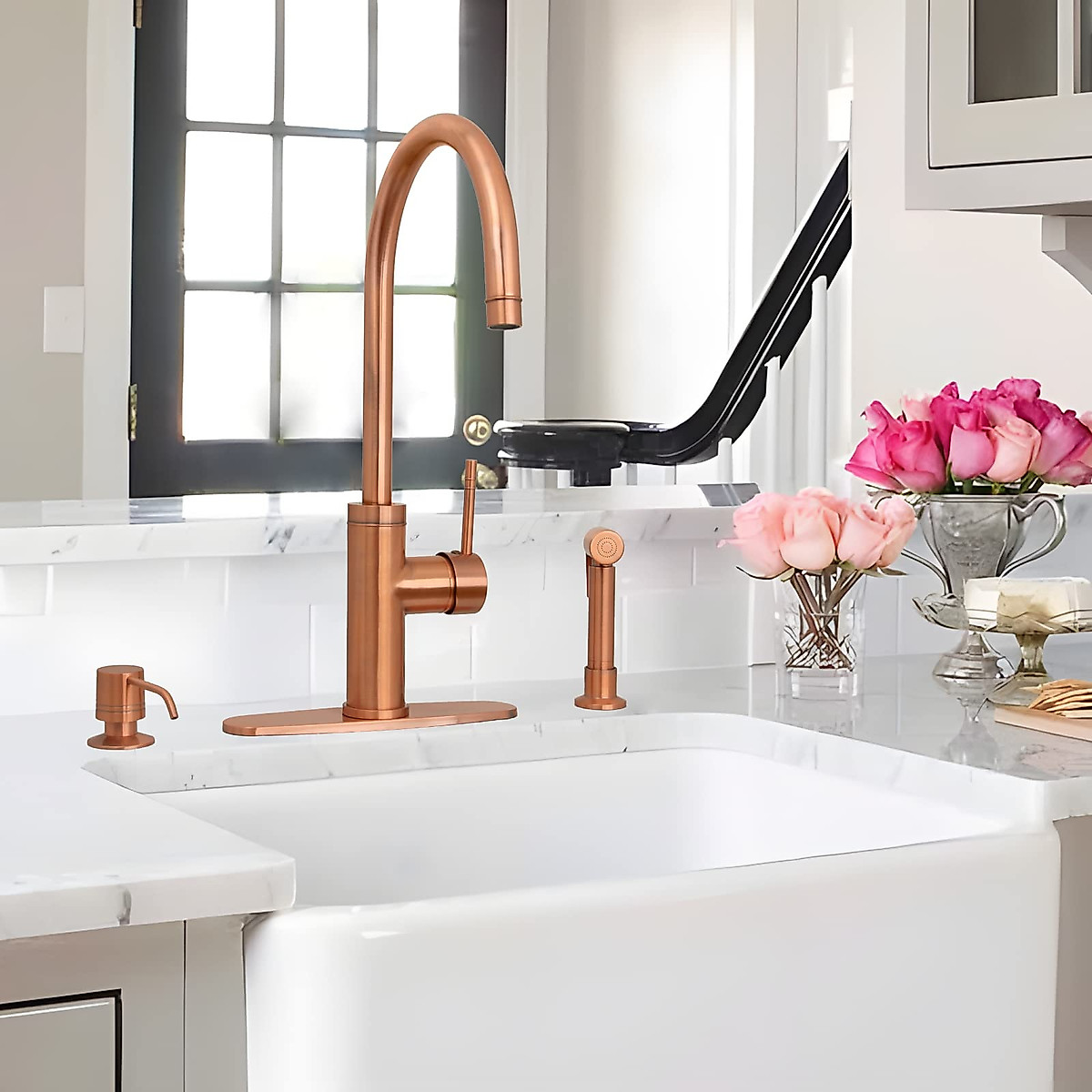 One-Handle Widespread Kitchen Faucet with Side Sprayer (Copper)