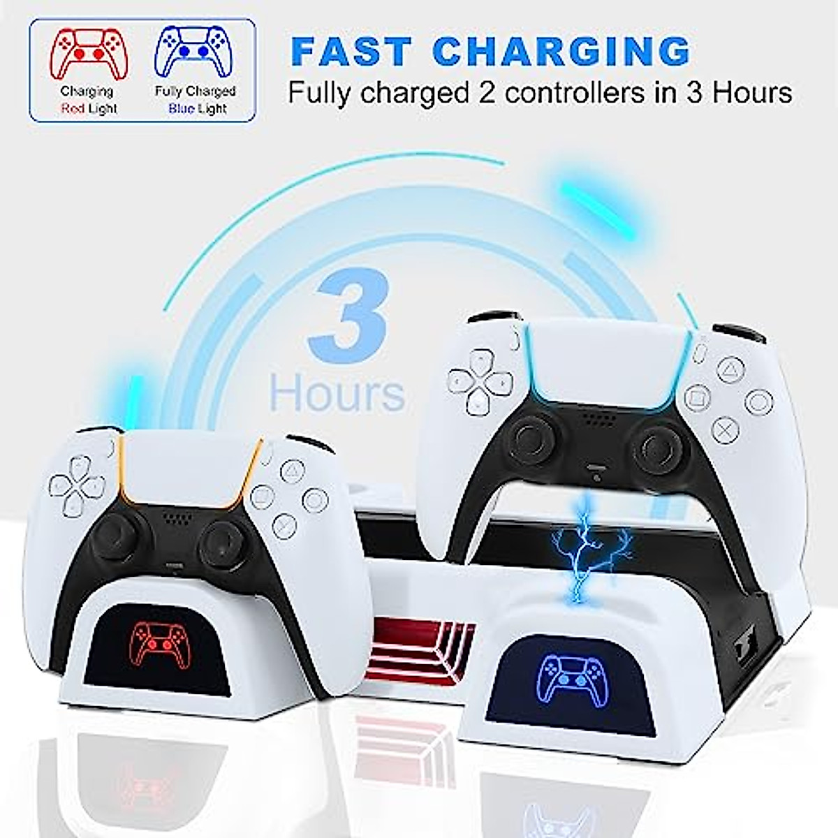 PS5 Stand and Cooling Station,Dual PS5 Controller Charger for PS5 Console,Remote Control 10 Game Solts 3-Level Cooling Fan Compatible with Platstation 5 Disc & Digital Editions