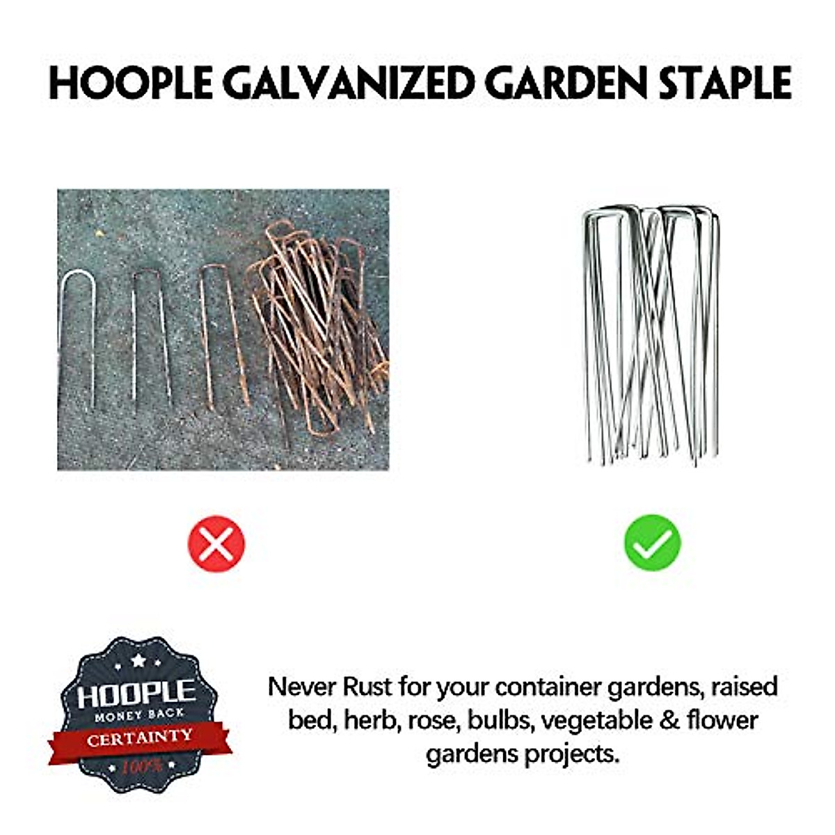 HOOPLE 100 PC 6'' 11 Gauge Heavy Duty U-Shaped Securing Garden Stakes Pins - Sod Fence Landscape Staples for Anchoring Weed Barrier and Landscape Fabric, Premium Ground Stakes(100)