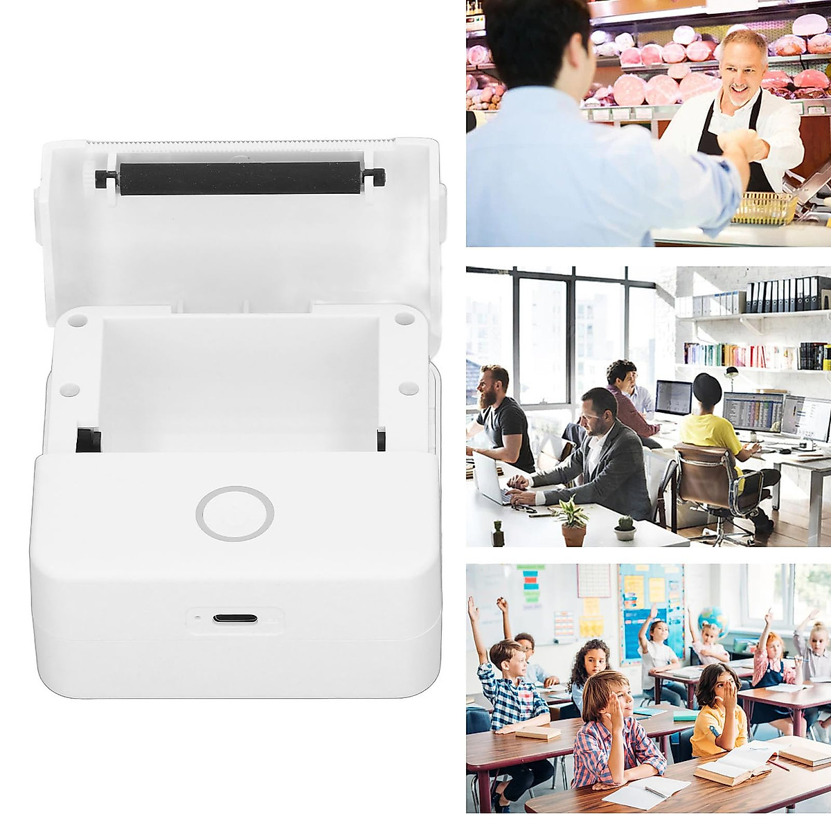 Mini Thermal Printer, Student Mini Printer, Portable Pocket Tool with Paper Roll, Charging Cable, Suitable for Students