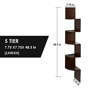 Halter Corner Shelf Wall Mount, 5-Tier Floating Wall Mount, Hanging Corner Shelf, Tall Corner Bookshelf, Rustic Wood, Zig Zag Shelving Unit, Floating Shelves for Bedroom Décor, Living Room, Bathroom