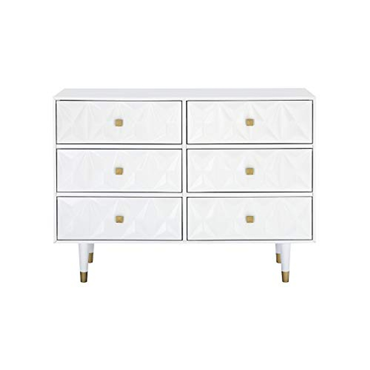 Linon Home Décor Sheerah Six Drawer Geo Texture White Dresser, Gold