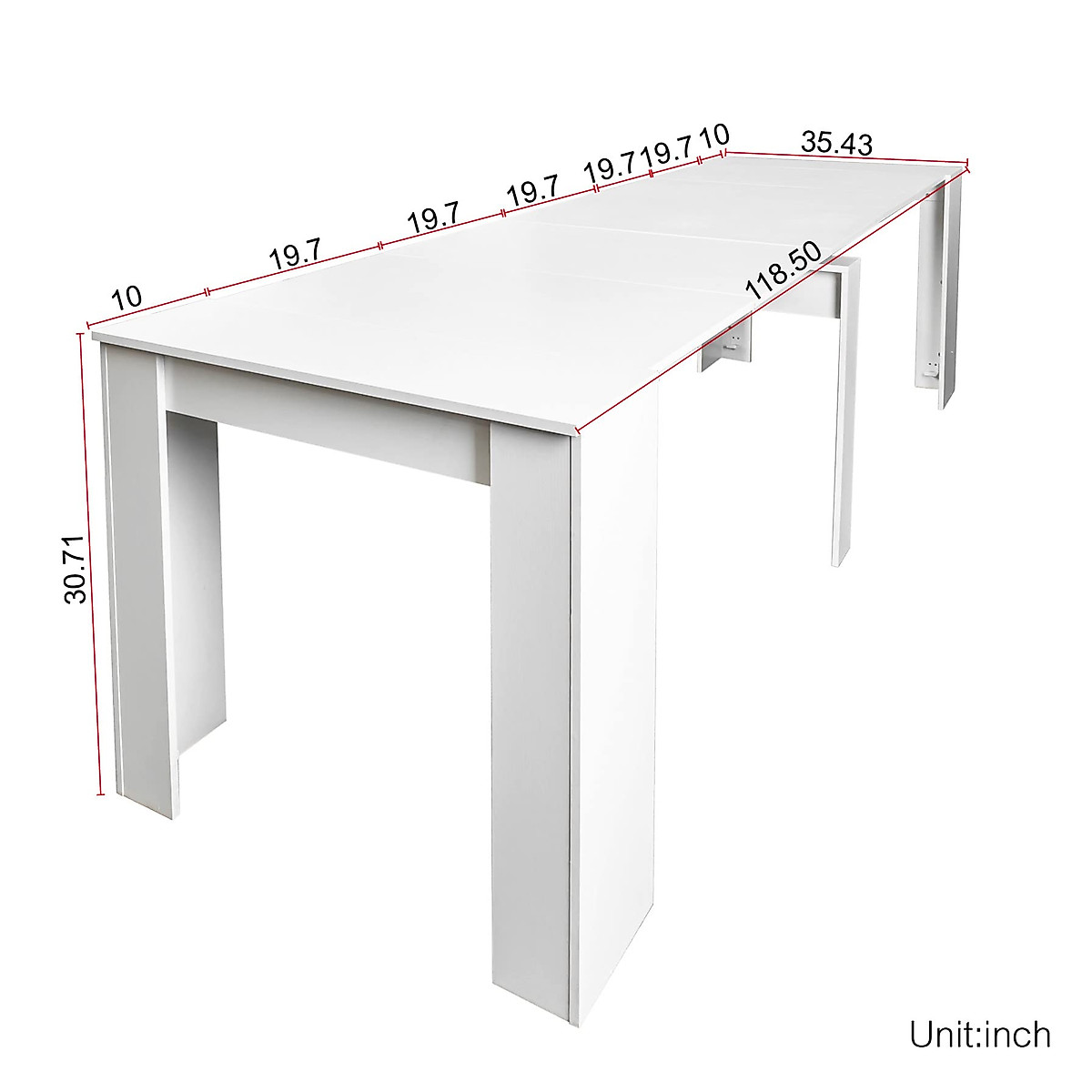 SSLine Rectangular Extendable Dining Table 35"-118" Super Long Conference Meeting Table for 6 8 12 People Modern White Expandable Kitchen Tables for Home Office Computer Table