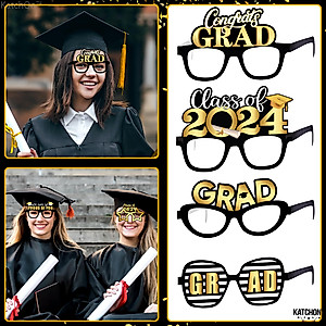 KatchOn, Black and Gold Graduation Glasses 2024 - Pack of 20 | Graduation Photo Booth Props for Gold Graduation Decorations Class of 2024 | Graduation Party Favors, Graduation Glasses Class of 2024