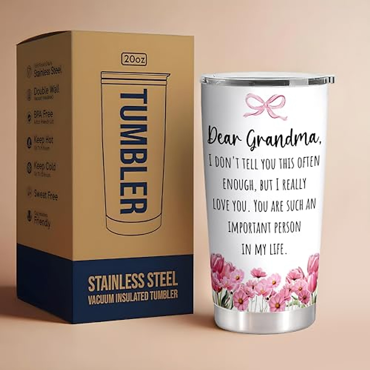 WIPI Happy Mothers Day Gifts for Grandma Cup Tumbler, Gifts for Grandma Birthday Valentine Christmas and Holiday, Christian Tumblers for Women Mom Wife and Loved Ones, Mom Coffee Tumbler 20 Oz