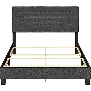Boyd Sleep Cordoba Upholstered Platform Bed with Headboard and Durable Mattress Foundation with Strong Wood Slat Supports, Box Spring Required: Full, Charcoal