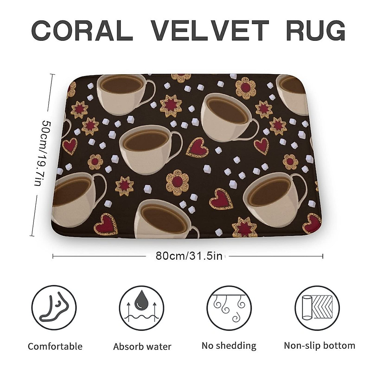 GemGam Retro Coffee Sugar Kitchen Mat Non Slip Washable Absorbent Quick Dry Heart Flower Bath Mat Soft Thick for Kitchen Bathroom Living Room Bedroom Entrance Laundry 20"x32"