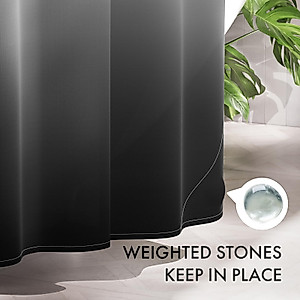 AmazerBath Fabric Shower Curtain Set, Ombre Black Shower Curtain with 12 Shower Curtain Hooks, Rustic Cloth Black and White Shower Curtain, Cute Washable Bathroom Shower Curtain Sets, 72x72 Inches