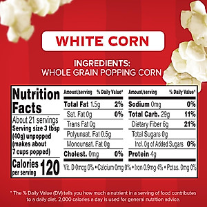 Orville Redenbacher's Original Gourmet White Popcorn Kernels, Gluten Free, 30 Ounce Jar (6 Pack)