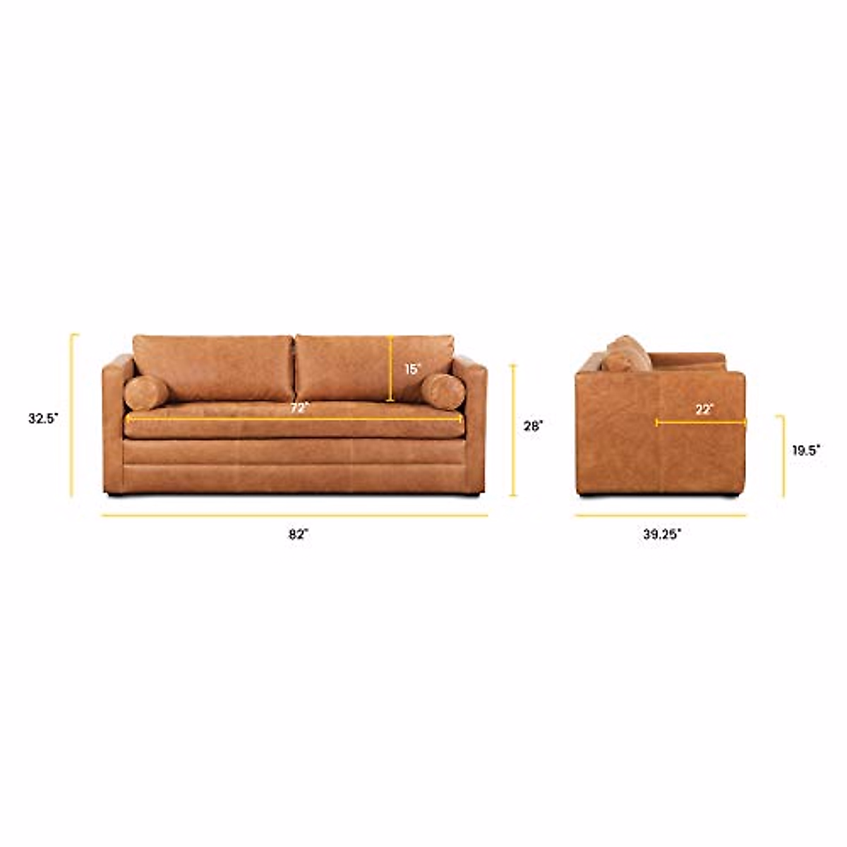 POLY & BARK Napa 82" Pull-Out Convertible Sleeper Sofa in Full-Grain Pure-Aniline Italian Leather, Cognac Tan