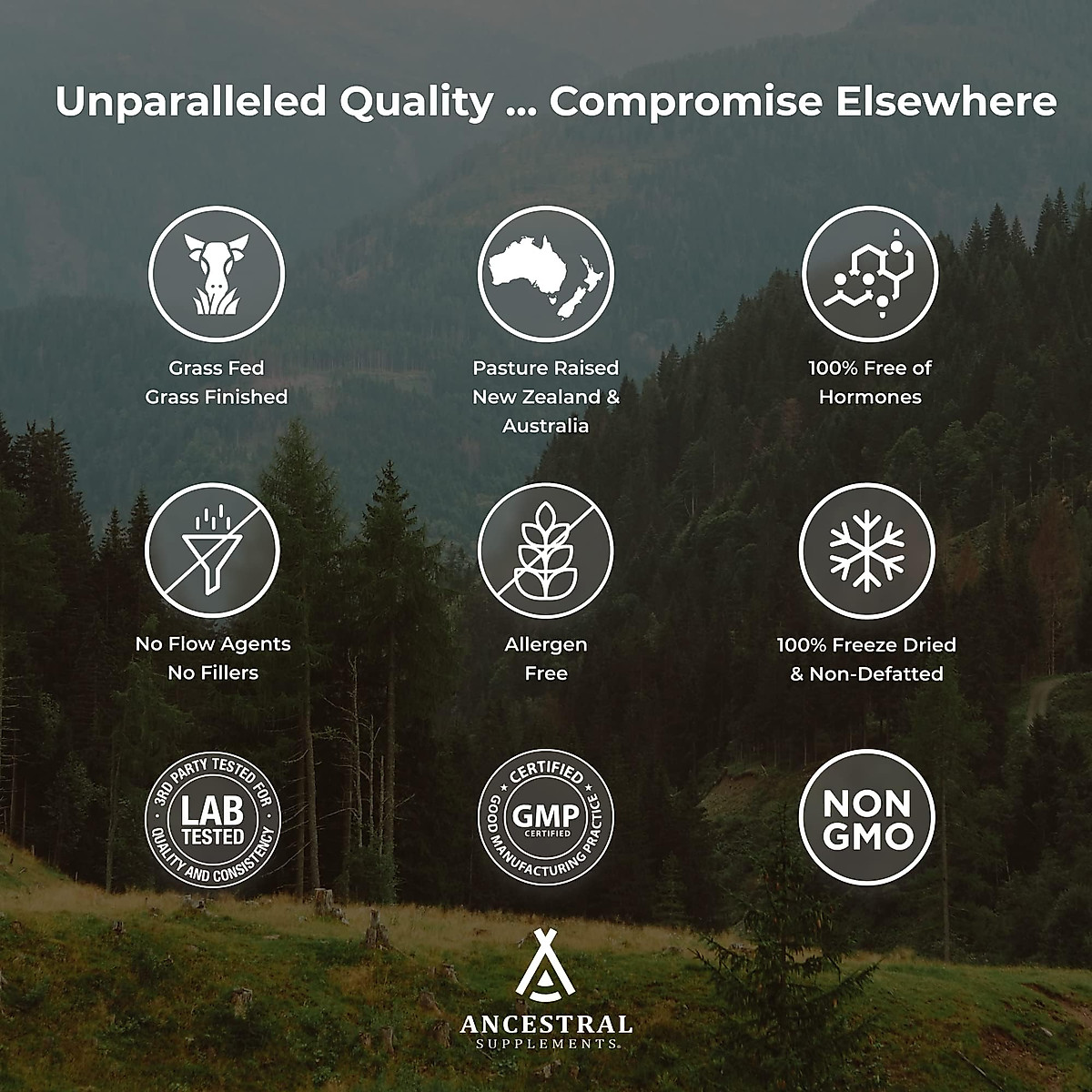 Ancestral Supplements Grass Fed Beef Organ Supplement, Supports Whole Body Wellness with Proprietary Blend of Liver, Heart, Kidney, Pancreas, Spleen, Freeze-Dried Beef, Non-GMO, 180 Capsules