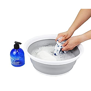 SAMMART 7.5L (1.98 Gallon) Collapsible Tub - Foldable Dish Tub - Portable Washing Basin - Space Saving Plastic Washtub (White/Grey (Set of 2))