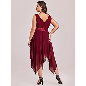 Ever-Pretty Plus Women's Plus Size Deep V Neck Asymmetric Evening Party Dress Burgundy US26