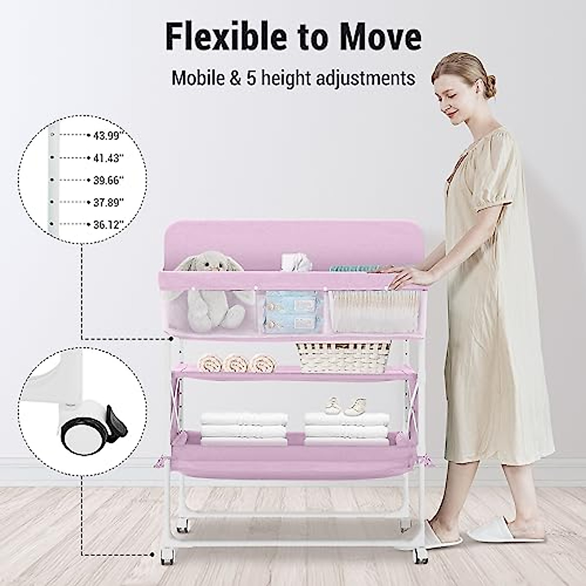 SEA PUNK Portable Baby Diaper Changing Table, Foldable Diaper Changing Tables, Waterproof Diaper Changing Pad, Height Adjustable Changing Diaper Station for Infant and Nursery, Mobile Changing Table