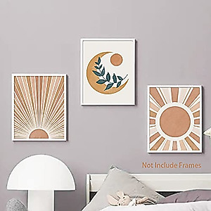 XUOIAYNB Abstract Boho Wall Art Prints, Minimalist Geometric Sun Canvas Wall Art (8"x10"x6pcs, Unframed)-Mid Century Modern Art Print for Bedroom Decoration