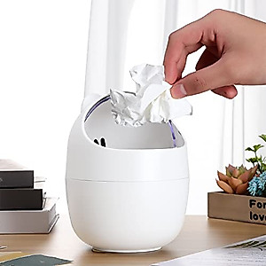 VOSAREA Mini Trash Can Desktop Trash Can Cartoon Bear Shape Wastebasket Small Table Waste Bin with Shake Lid for Home Office Desk (White)