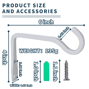 YIBOT 6 Inch Heavy Duty Outdoor Plant Hangers for Hanging Baskets, Iron Hanging Plant Holder,Metal Plant Hooks Plant Wall Hooks for Hanging Lantern, Bird Feeder(2 Pack,White)