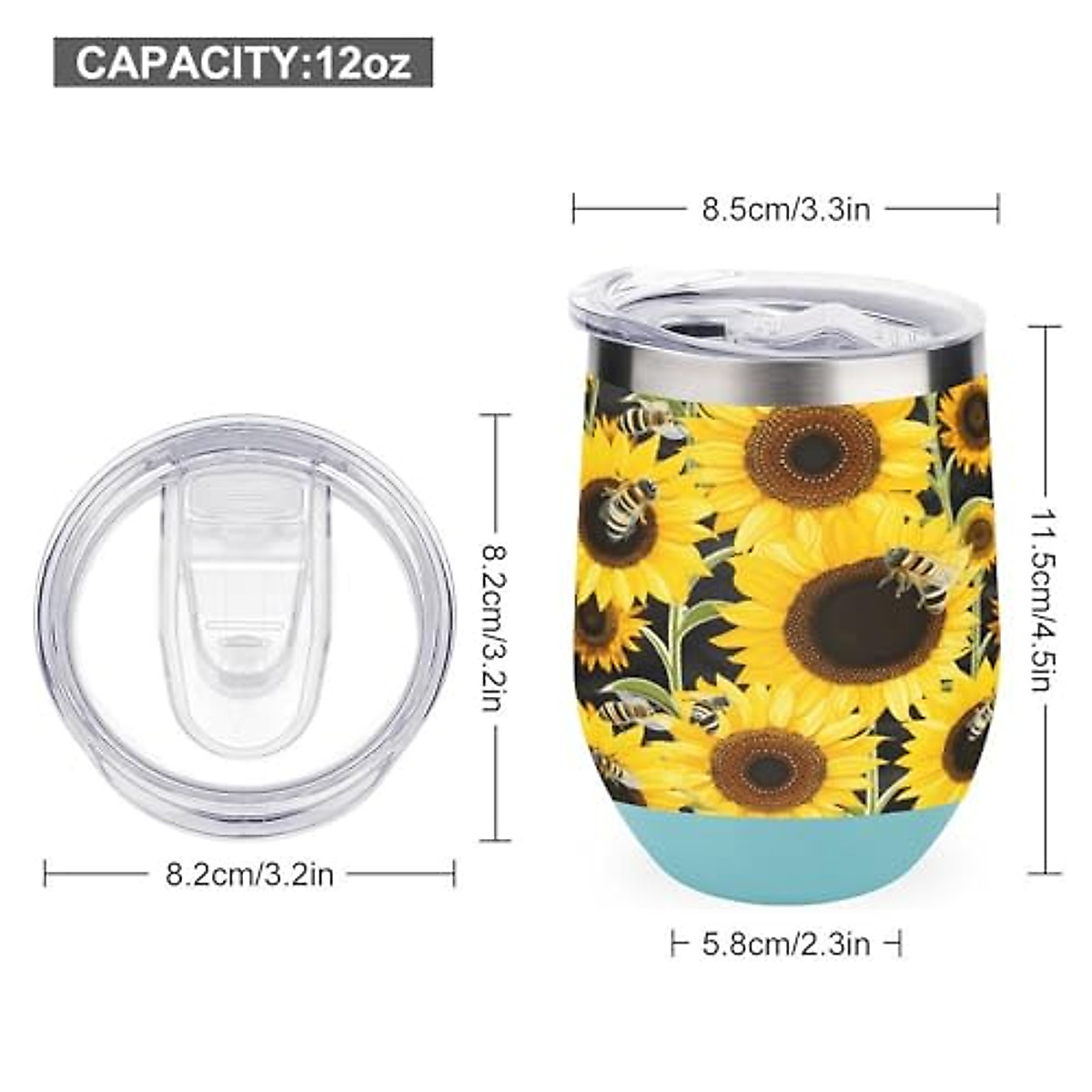 WYUSPGK 304 Stainless Steel Insulated Cup, Sunflower Bees Print Smooth Rim, Durable & Reusable - Perfect for Office, Home, And Travel