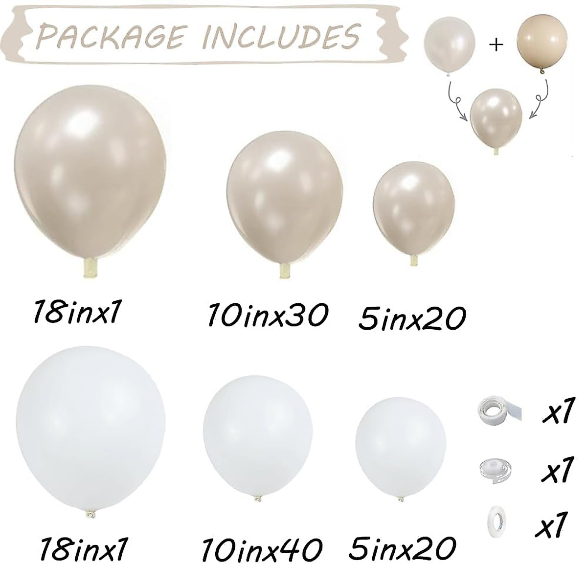 Pearl White Balloon Garland Arch Kit Ivory 112pcs Double Stuffed White Balloons Different Sizes for Wedding Engagement Bridal Shower Birthday Baby Shower Party Decoration