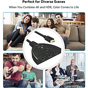 HDMI Switch, GANA 4K HDMI Splitter 3 in 1 Out, 3-Port HDMI Switcher Selector with Pigtail HDMI Cable,Supports Full HD 4K 1080P 3D Player, HDMI Hub Compatible with Fire Stick,HDTV,PS4 Game Consoles,PC
