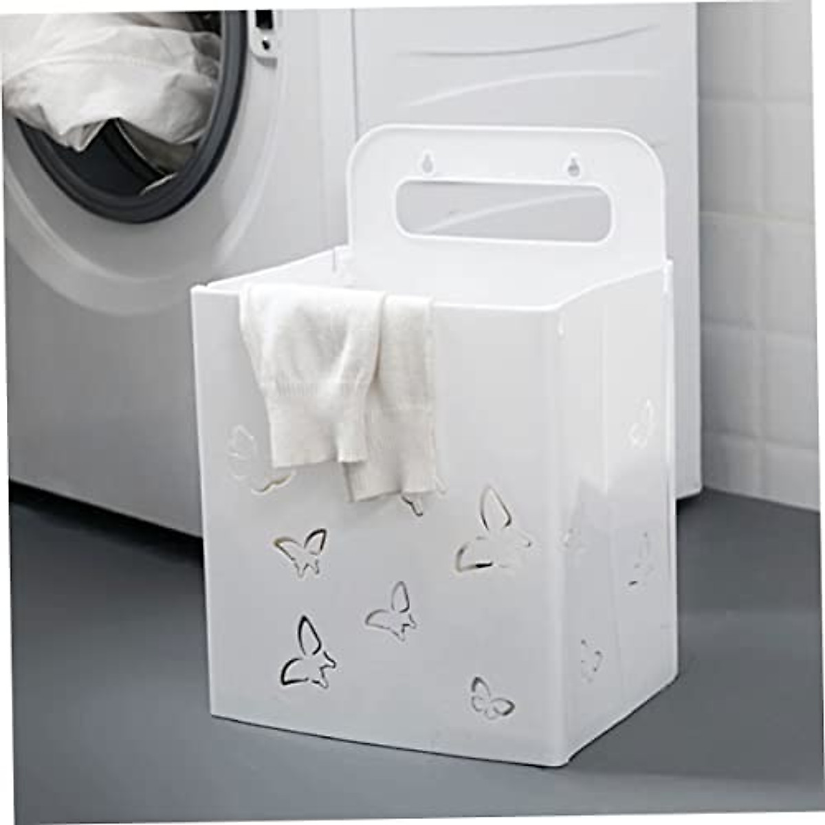 Cabilock Clothes Hamper for Cloth White Bedroom Household Mount Laundry Bag Baskets Foldable Organizer Wall Storage Plastic Multi-Function Hanging Collapsible Sorter Home Organization