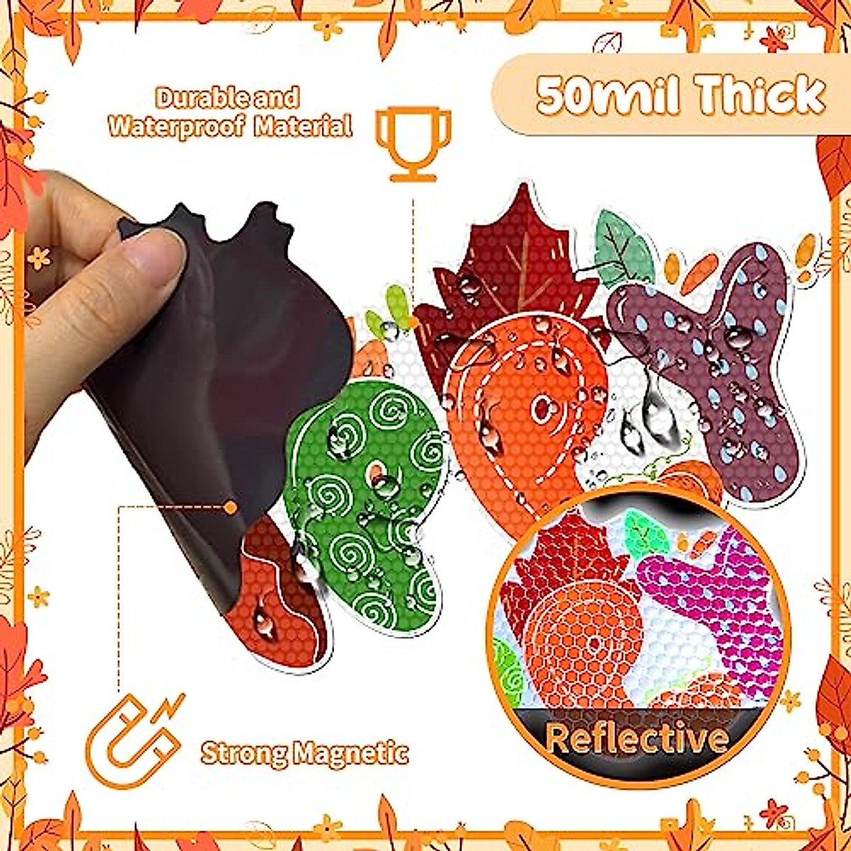 15Pcs Fall Magnets Decorations, Fall Reflective Car Refrigerator Magnets, Holidays Magnetic Stickers, Autumn Leaves Pumpkin Magnet Decal Accessories Thanksgiving Decoration for Garage Door Car Fridge