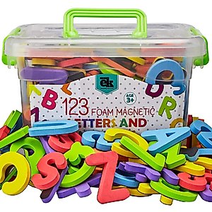 Magnetic Foam Letters and Numbers Premium Quality ABC, 123 Foam Alphabet Magnets | Educational Toy for Preschool Learning, Spelling, Counting in Canister