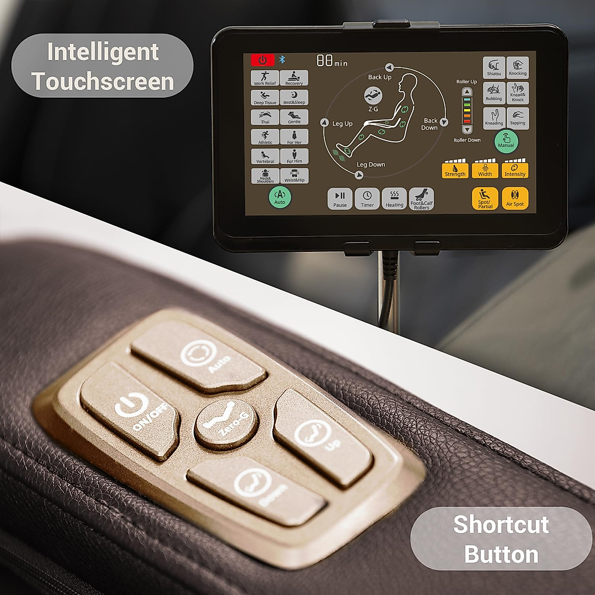 MYNTA Massage Chair, Full Body Zero Gravity SL Track Shiatsu Massage Chairs with Calf Heating, Thai Stretch, M1612 Brown