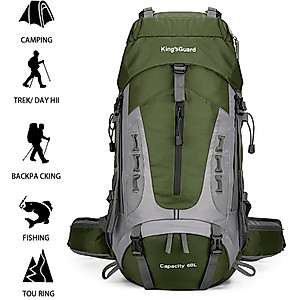 King'sGuard 60L Hiking Backpack Men Women Camping Backpack Waterproof Backpacking Mountaineering Climbing Daypack with Rain Cover (Army Green)