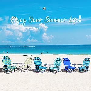 Canpsky Portable Beach Chair for Adults, Outdoor Lightweight Camping Chair Lay Flat Folding Backpack Beach Reclining Chair with 4 Positions, Headrest, Cooler Pouch, Cup Holder, New Striped