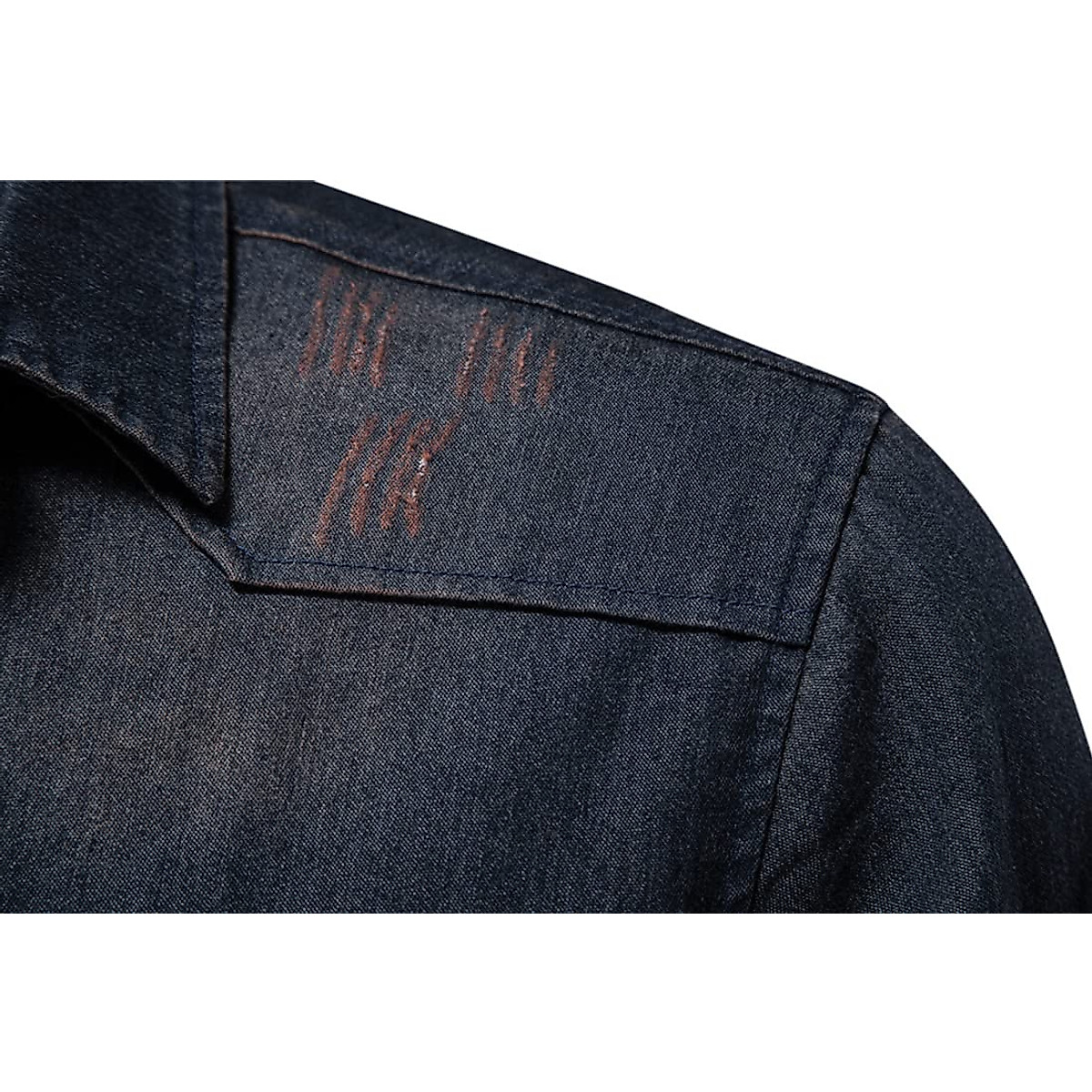 utcoco Men's Casual Slim Fit Long Sleeve Lapel Button Down Denim Shirt with Chest Pockets (L, Dark Blue)