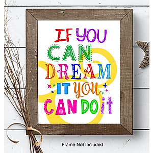 Motivational Quote Home Decor - Cute Mouse Inspirational Gift for Fans - Room decoration Wall Art Poster print for Boy, Girl or Kids Bedroom, Baby Nursery - If You Can Dream It 8x10 Unframed