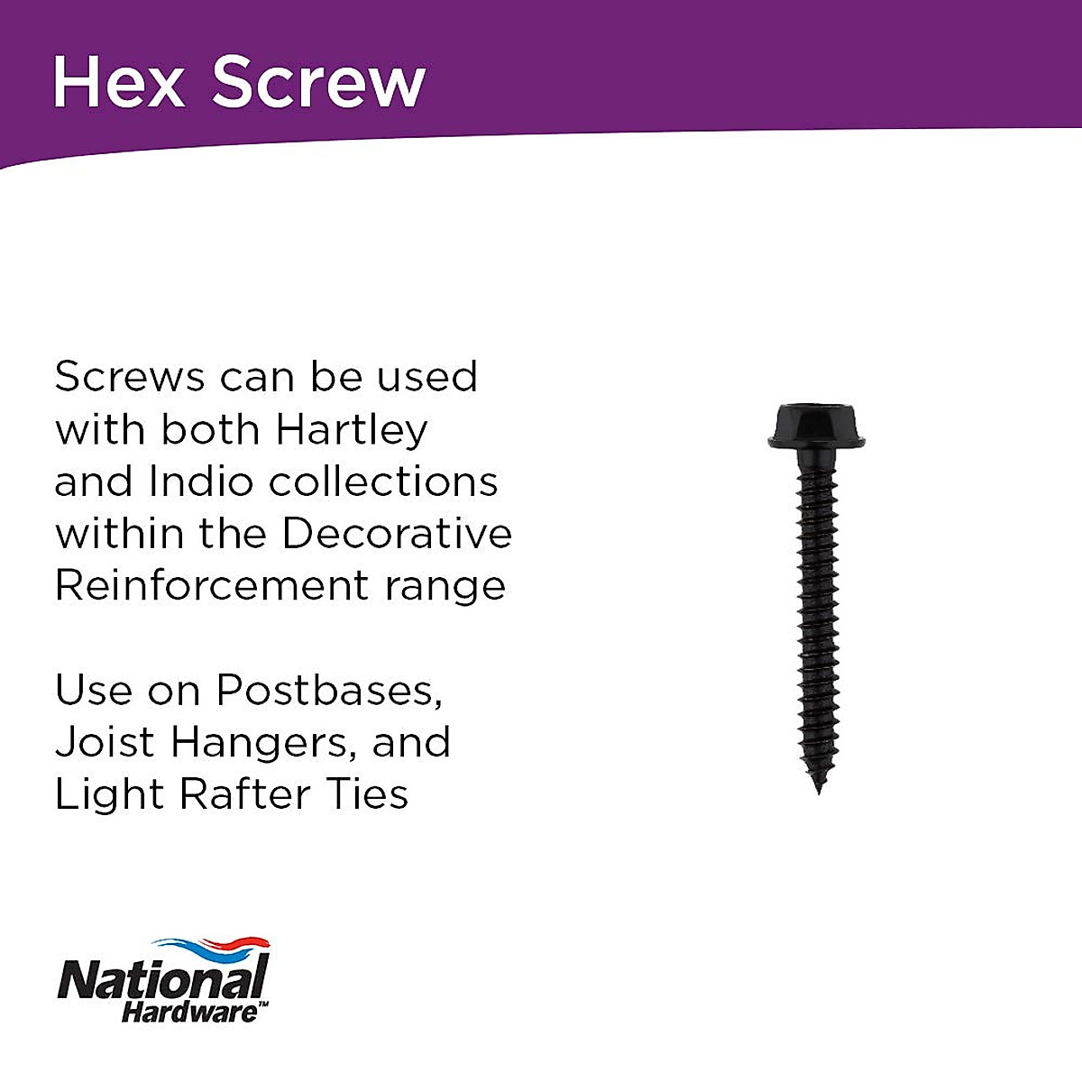 National Hardware N800-122 Hex Head Screw Used to Install National Hardware's Outdoor Reinforcement Hardware Collections on Pergolas, Gazebos, Garden, Arches, Raised Garden Beds, 10 x 1 1/2", Black