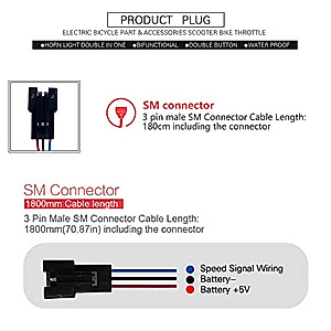 Ebike Accessories Quick Installation Thumb Throttle Compatible Left/Right Hand 36V/48V 60V/72V Electric Scooter Motor Throttle for Electric Bike Conversion kit SM Connector