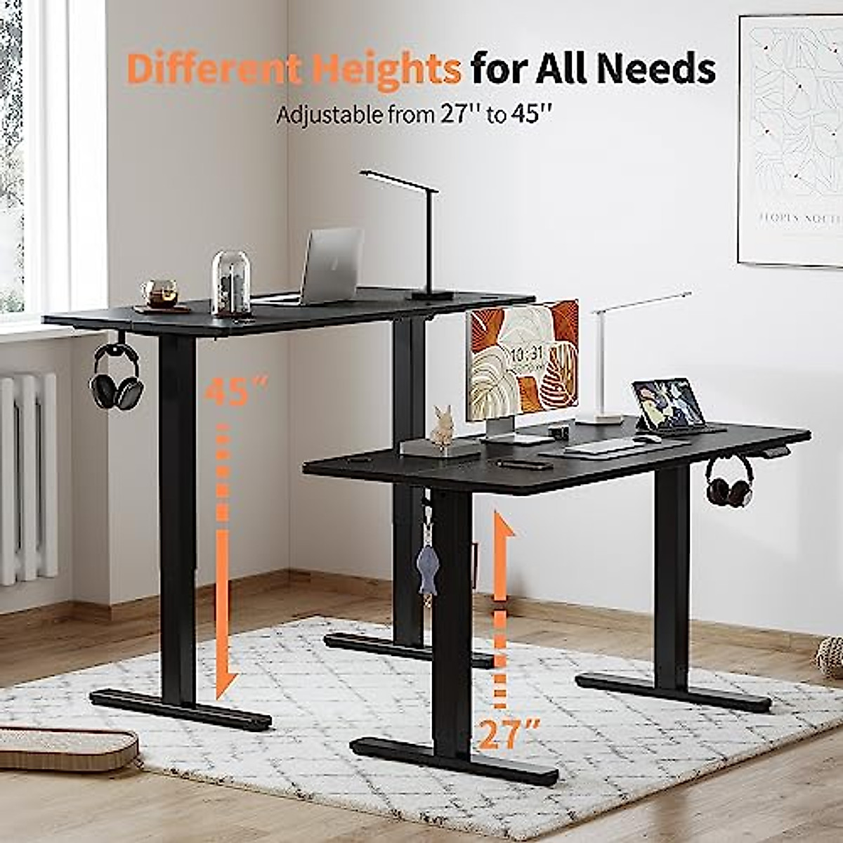 BANTI 63'' Electric Standing Desk,Adjustable Height Stand Up Desk,Sit Stand Home Office Desk, Black Top